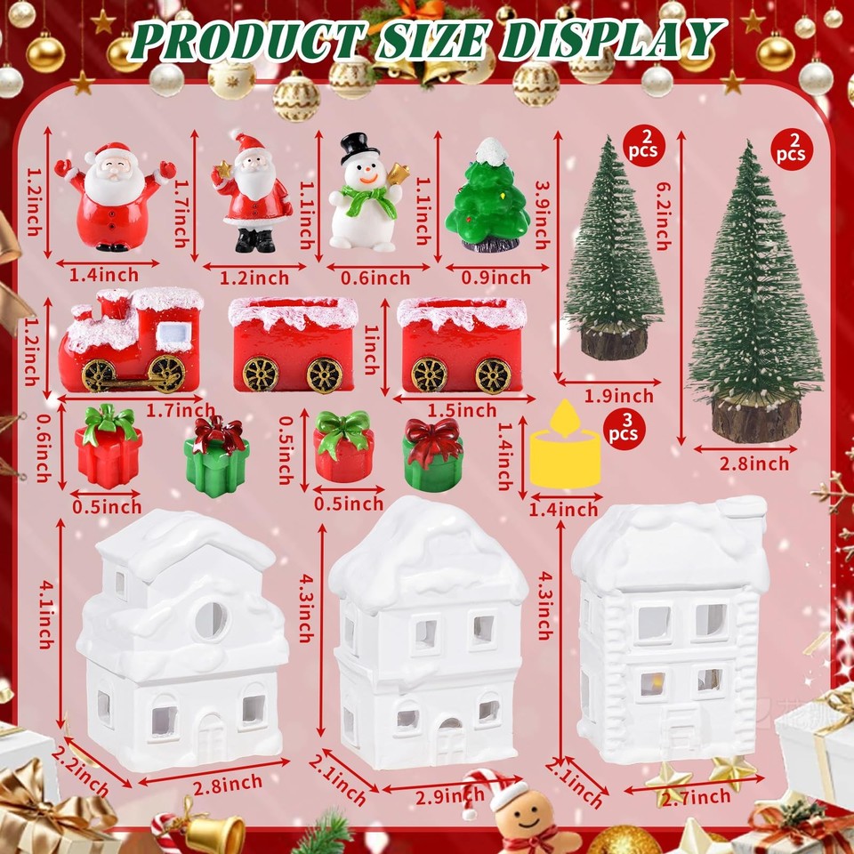 Wowagoga 21 Pcs Ceramic Christmas House Village Sets, 4.3 Inch White | eBay