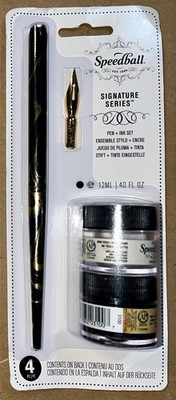 Speedball 4pc Signature Series Calligraphy Pen & Ink Set NEW Art Gold ...