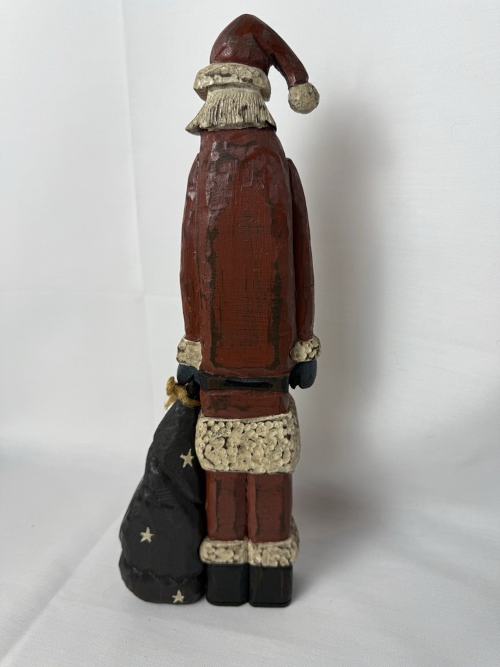 Hand Carved Santa Clause Wood Artist Signed Patriotic Primitive Decor ...