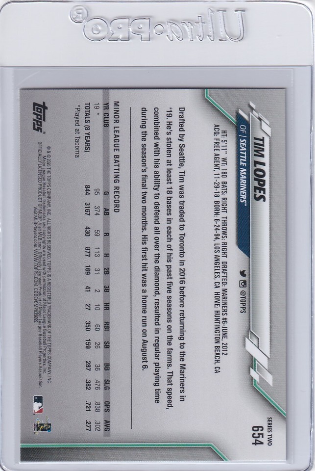 2020 TOPPS SERIES TWO RC TIM LOPES SEATTLE MARINERS ROOKIE BASEBALL ...