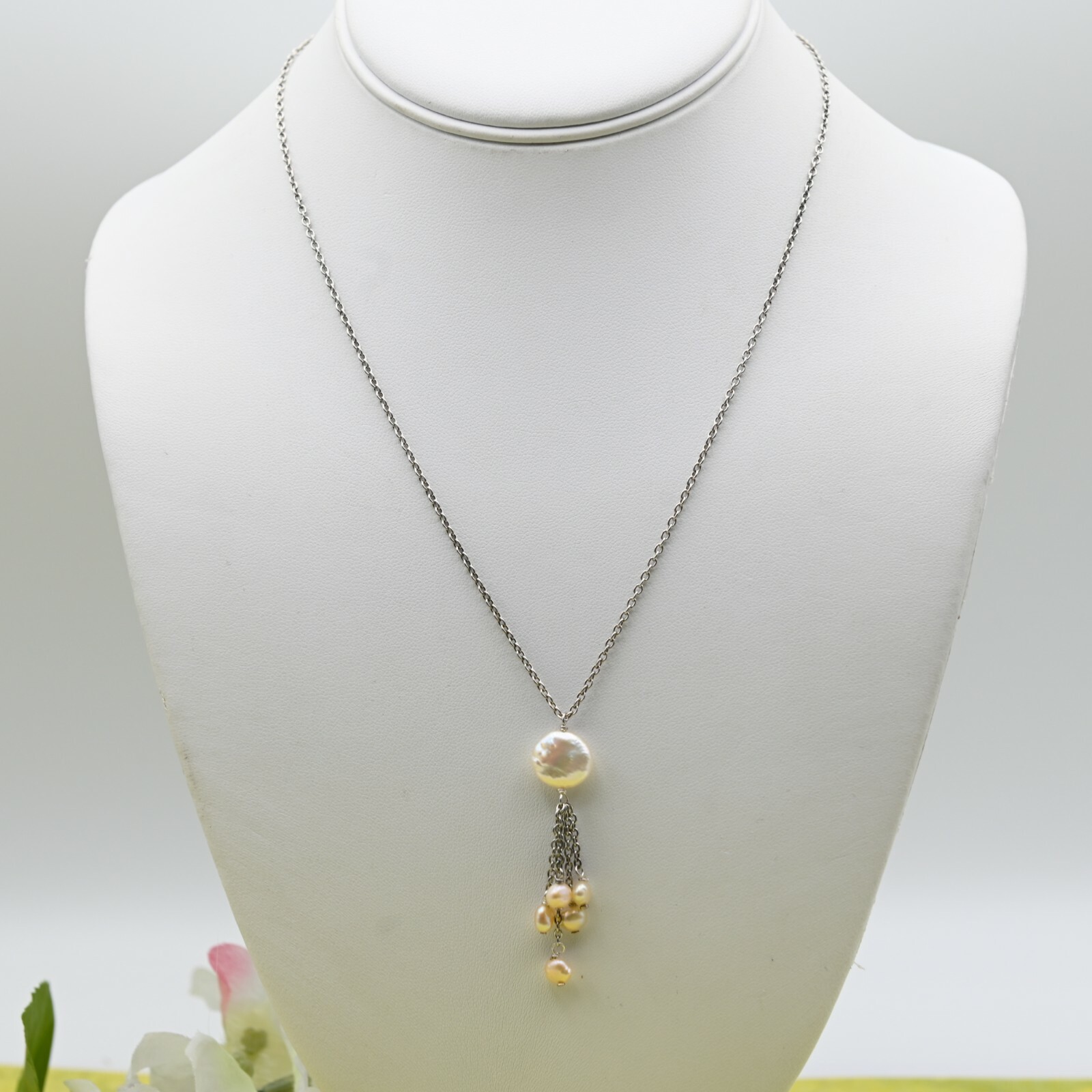 Fine Cultured Coin Pearl Dangle Pendant Sterling Silver 18" Necklace 5 ...