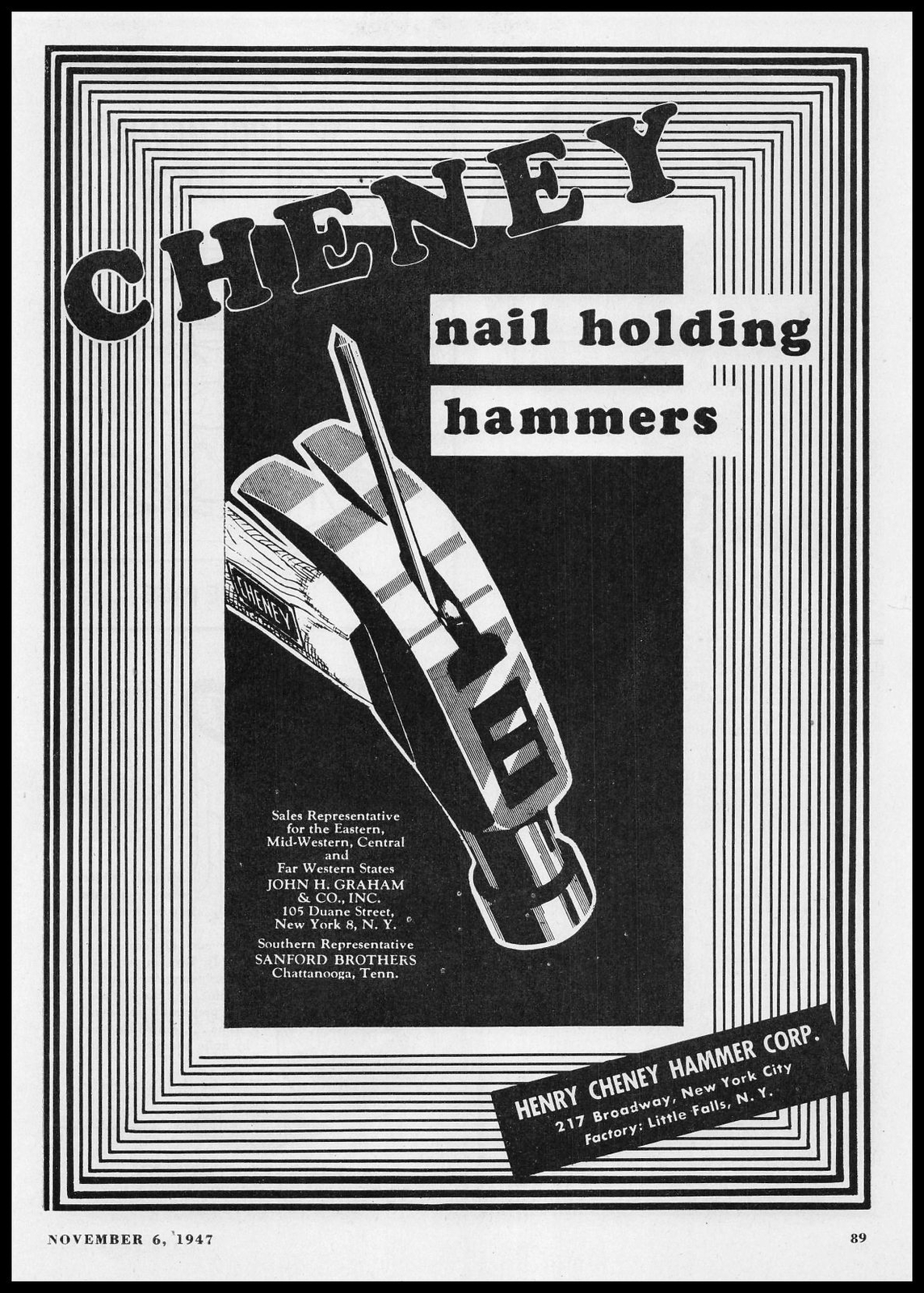 1947 Henry Cheney Hammer Little Falls New York Nail Holding Hammers ...