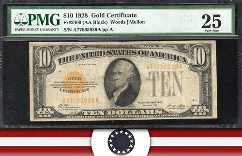 1928 $10 GOLD CERTIFICATE PMG 25 TEN DOLLAR BILL Fr 2400 95939 | eBay