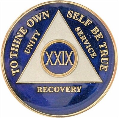 29 Year AA Anniversary Medallion - TRIBLU-Blue & Ivory with Gold Rim ...