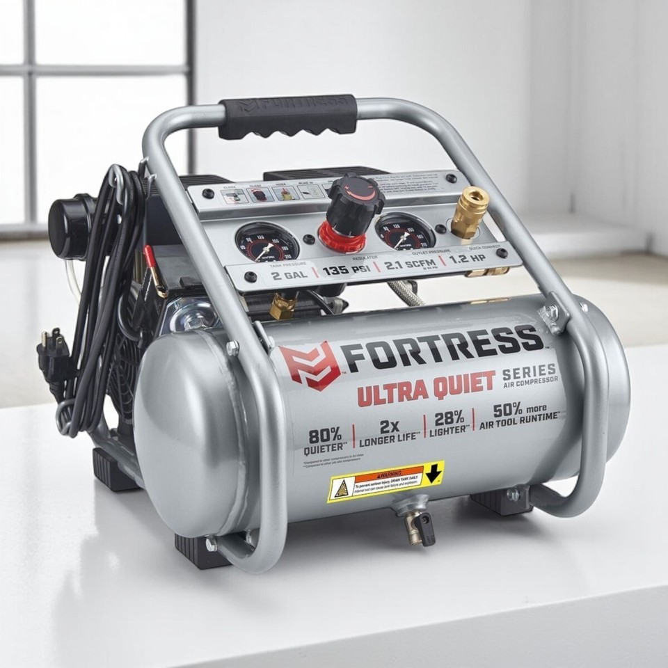 2 Gallon Jobsite Air Compressor 135 PSI Ultra Quiet Portable Oil-Free ...