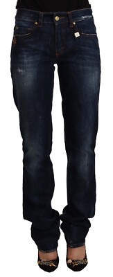 GF FERRE Jeans Straight Dark Blue Washed Mid Waist Cotton Denim Trouser ...