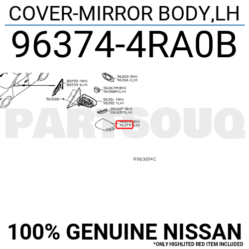 963744RA0B Genuine Nissan COVER-MIRROR BODY,LH 96374-4RA0B | eBay