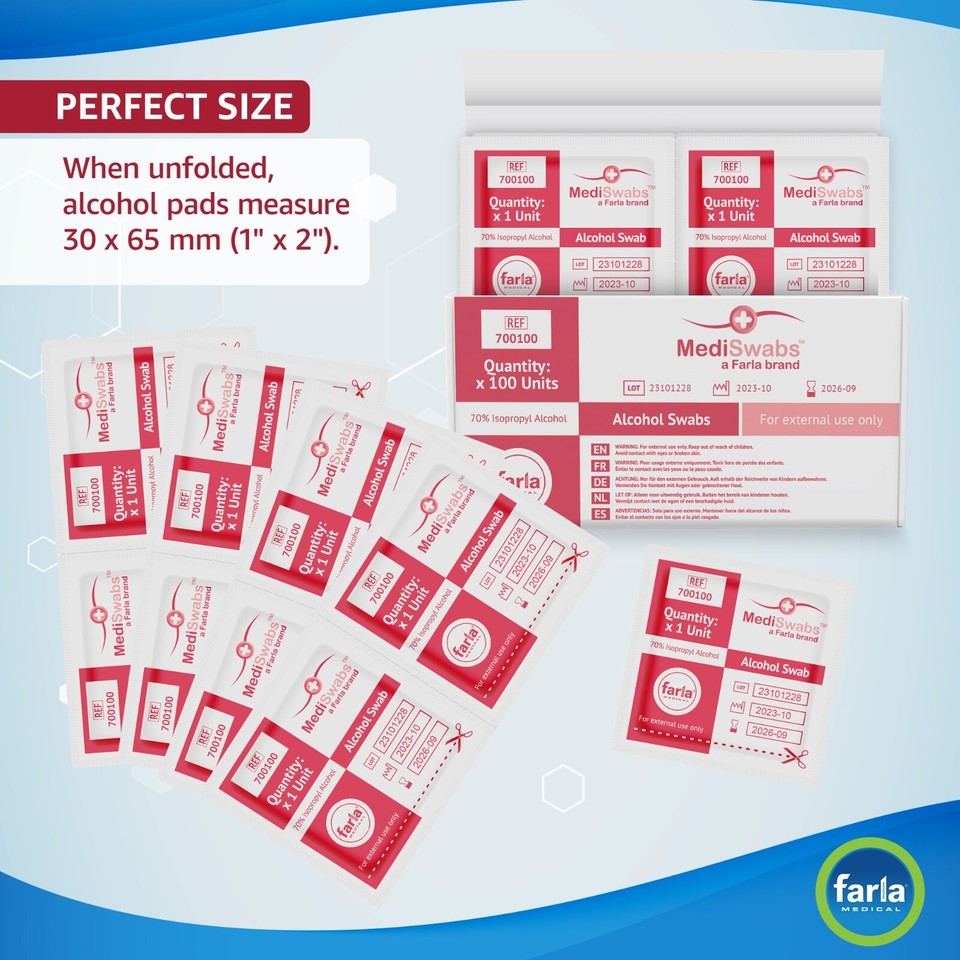 MediSwabs Pre-Injection Alcohol Prep Pads (x100), 70% Isopropyl Alcohol ...