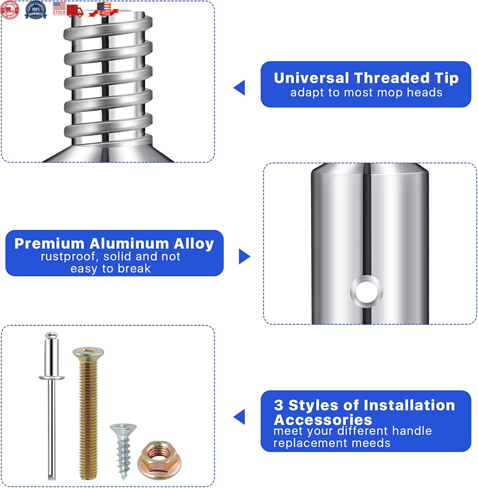 6Pcs Ultra Threaded Tip Replacement Repair Kit Metal Broom Handle ...