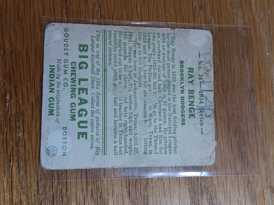 1934 Goudey baseball ray benge 24 VG | eBay