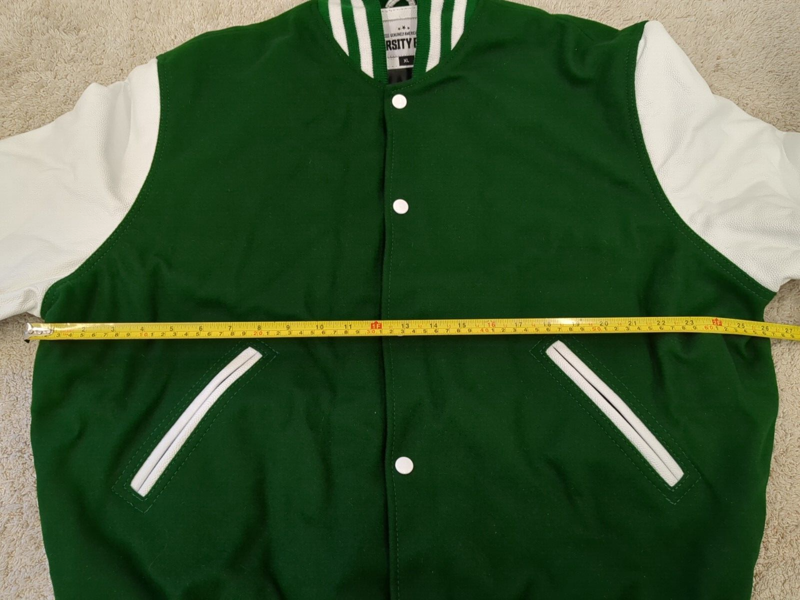 Varsity Base Premium Classic Snap Button Letterman Jacket, Green/White ...