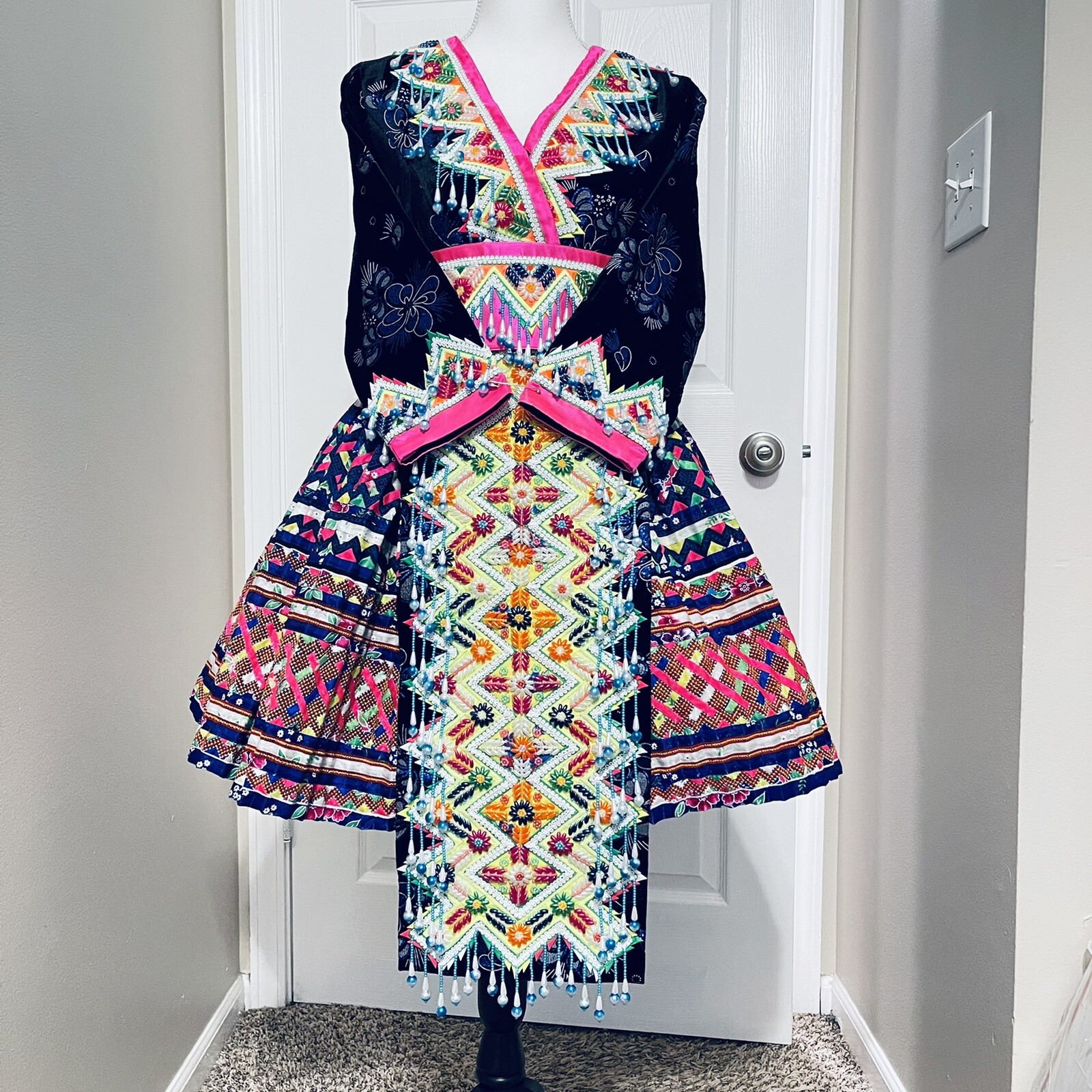 Hmong Handmade Cog Hlaws Beaded Embroidery Outfit Size 36/37/38 | eBay