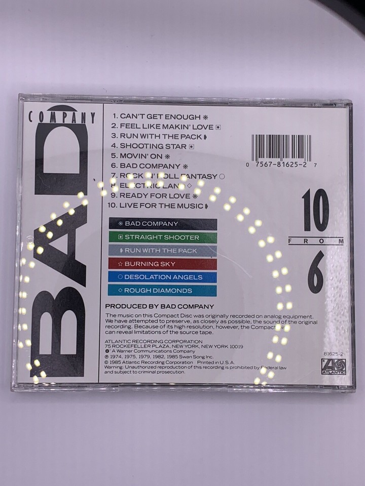 Bad Company : 10 from 6 CD (1986) 75678162527 | eBay