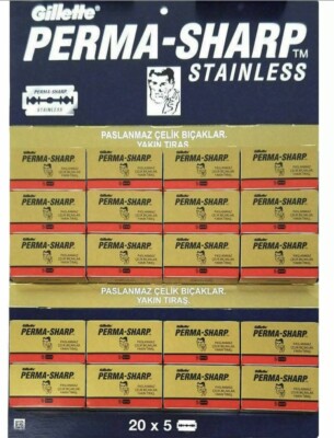 GILLETTE PERMA SHARP SUPER DOUBLE EDGE SAFETY RAZOR CLASSIC BLADES 100 ...