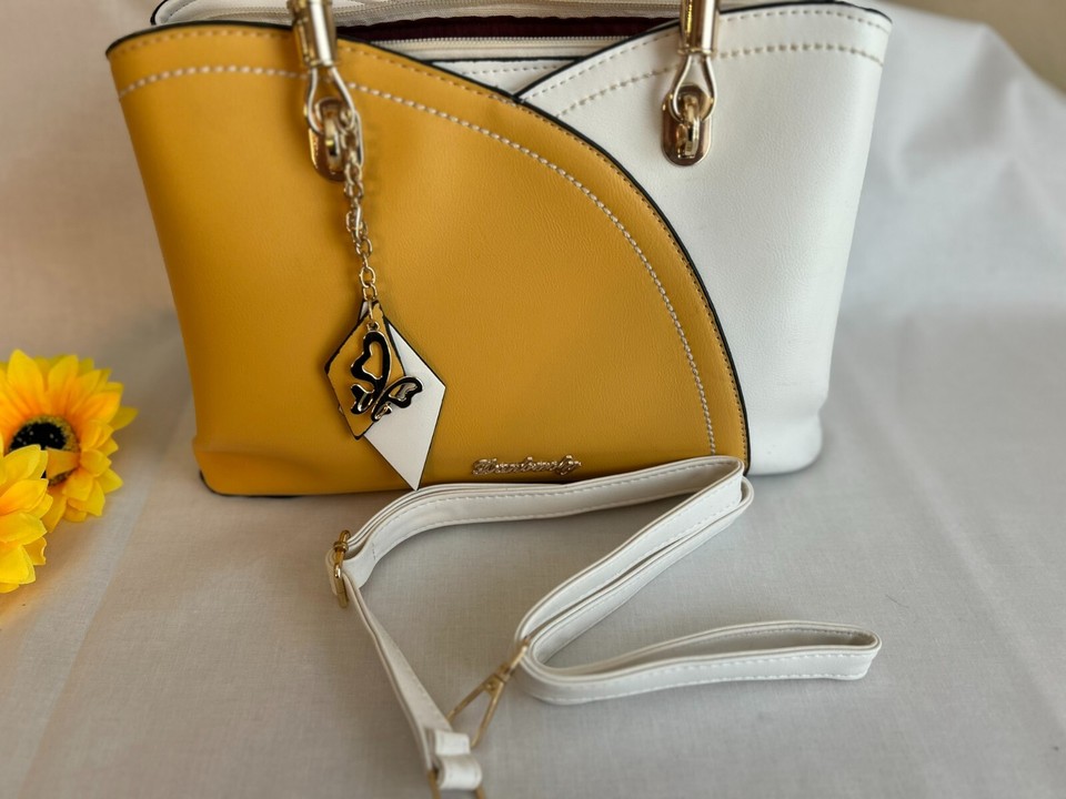 Danbaoly - Faux Leather Yellow/Cream Shoulder Strap or Top Handle Purse ...