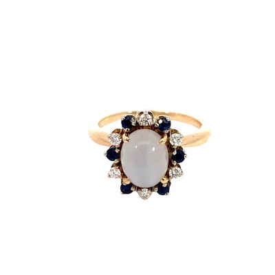 Synth Moonstone Sapp & Diamond Ring Apx 9/50 C.T.W. 14KY Gold Sz:6.5 ...