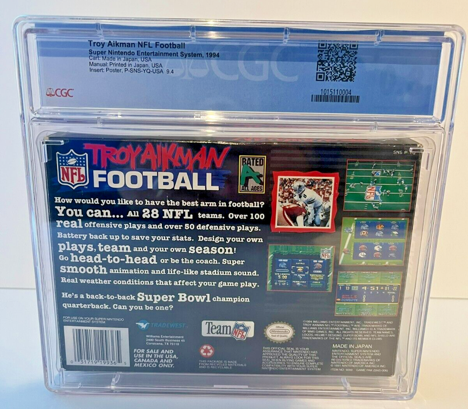 Troy Aikman NFL Football Super Nintendo SNES (1994) Complete in Box CGC ...