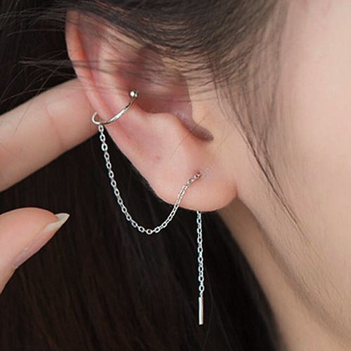 925 Sterling Silver Ear Cuff Thread Threader Line Dangle Earring | eBay