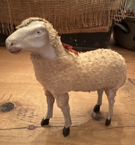Large Antique German Wooly Putz Sheep, Christmas 5” With Ribbon | eBay