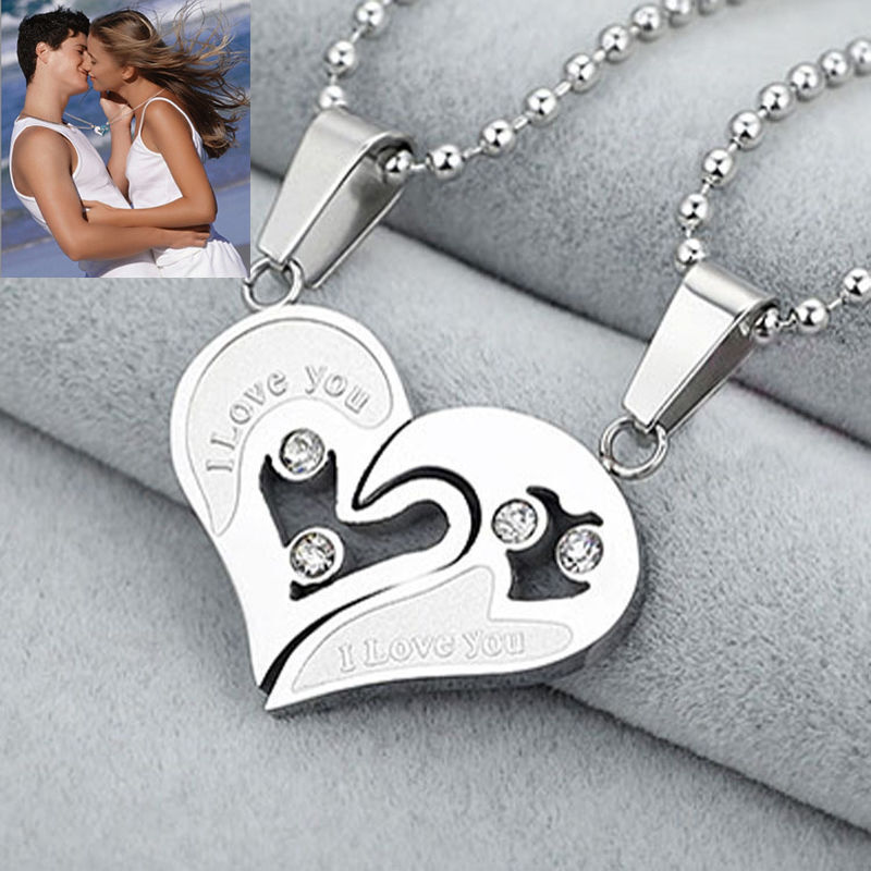 Valentine's Stainless Steel Lover Couple Necklace I Love You Heart ...