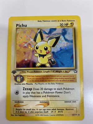Pokémon TCG Pichu Neo Genesis 12 Holo Unlimited Holo Rare First Edition ...