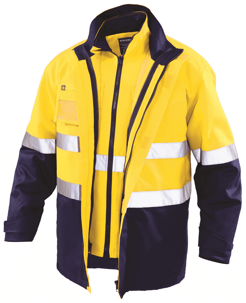 Workhorse 3-IN-1 HIGH VISIBILITY COTTON JACKET Yellow/Navy- 2XL, 3XL ...