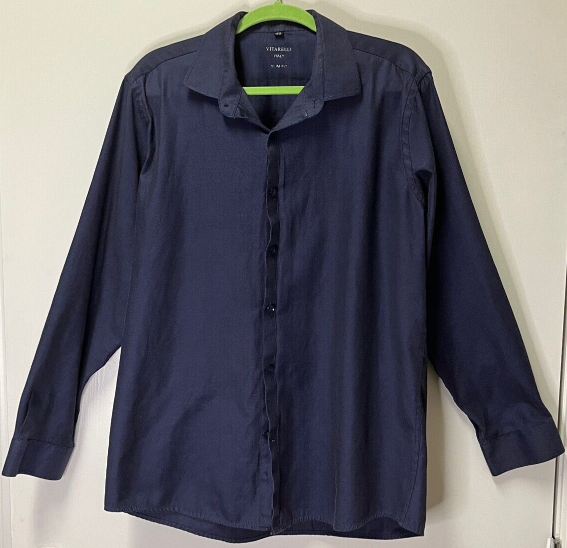 Vitarelli Mens Dress Shirt Italy Slim Fit Navy Blue Button Down 17.5 34 ...