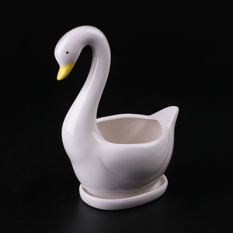 White Swan Ceramic Flower Pot Succulent Plant Flowerpot Planter Desktop ...