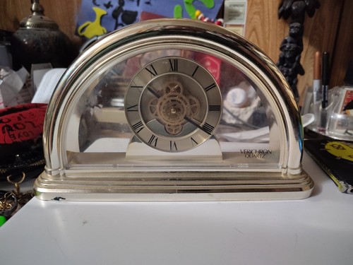 VERICHRON QUARTZ Half Moon MANTLE CLOCK Skeleton Movement Plastic GoldTone Works | eBay