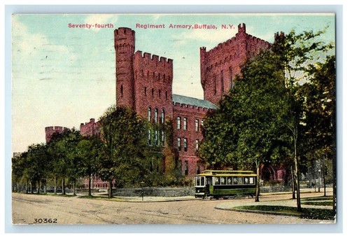 1910 Seventy Fourth Regiment Armory Trolley Buffalo New York NY Antique ...