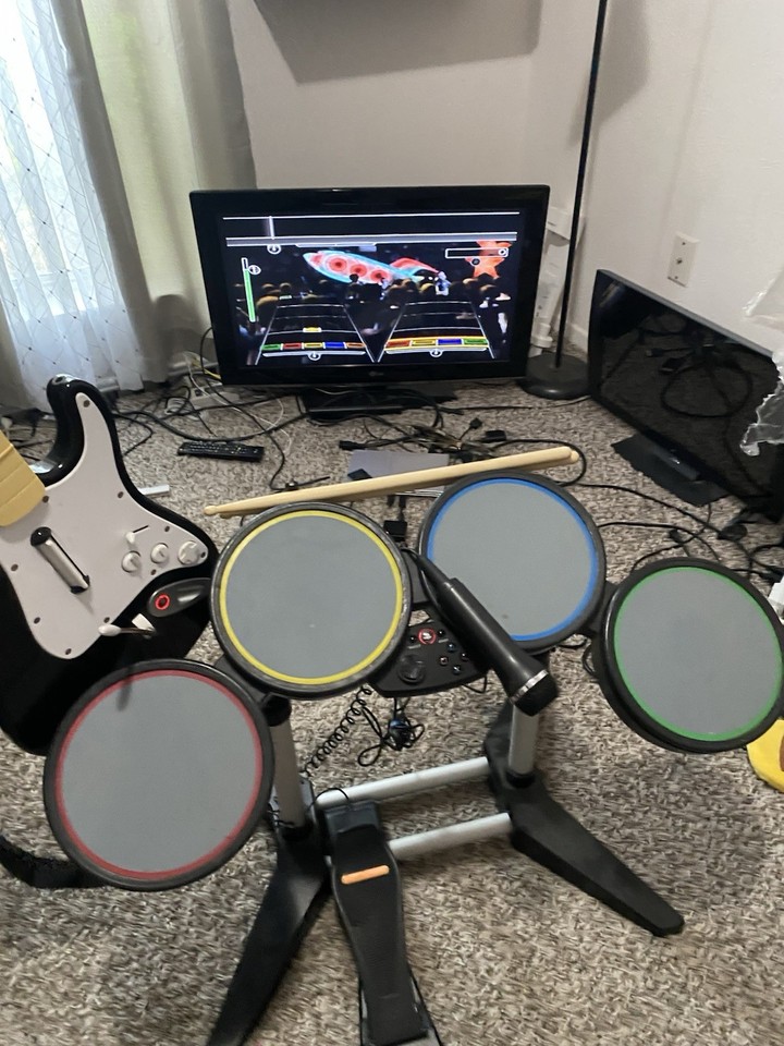 Rock Band Bundle Playstation 2 & 3 PS2 PS3 Drum Set w/ Guitar Game Mic + Dongles | eBay