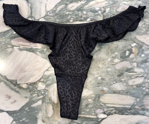 NEW Victoria Secret Satin Leopard Print Thong Panty - Black - XL | eBay
