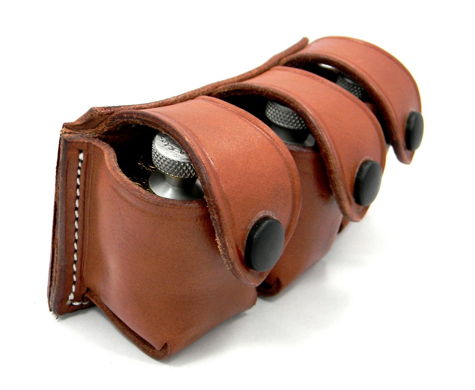Brown Leather Triple Speedloader Pouch for 22 38 357 44 45 Five/Six ...