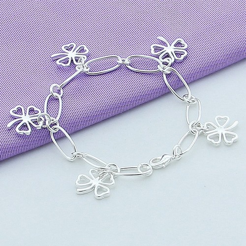 925 Sterling Silver 4 Four Leaf Clover Link Bracelet Women's Charm ...