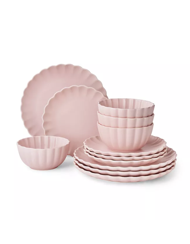 12-Piece Scallop Dinnerware Set, Microwave & Dishwasher Safe Free ...