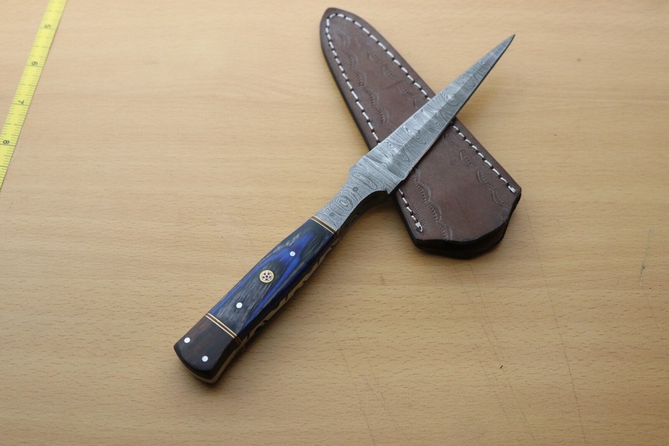 CUSTOM HAND FORGED DAMASCUS STEEL HUNTING DOUBLE EDGE DAGGER BOOT KNIFE ...
