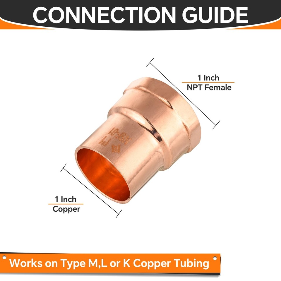 5-Pack Copper Fittings, 1-Inch Copper Female Adapter, C x FNPT with ...