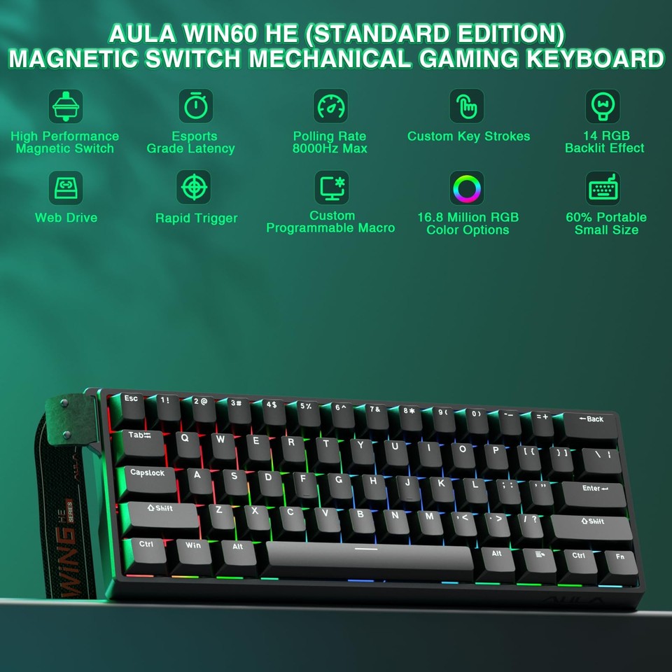 Aula WIN60 HE - 60% Mechanical Gaming Keyboard Wired, Magnetic Switch ...