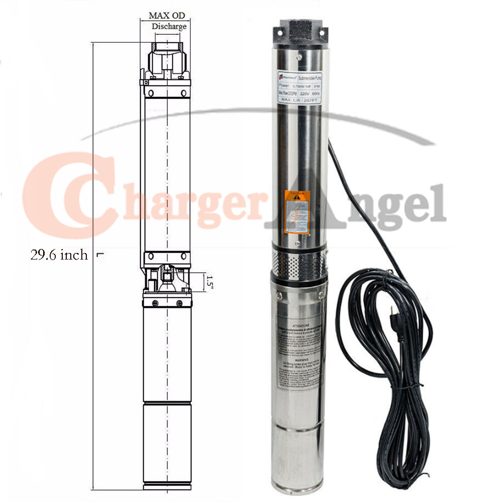 4'' Deep Well Submersible Pump,1HP,220V, 33 GPM, 207' Max ,60Hz ...