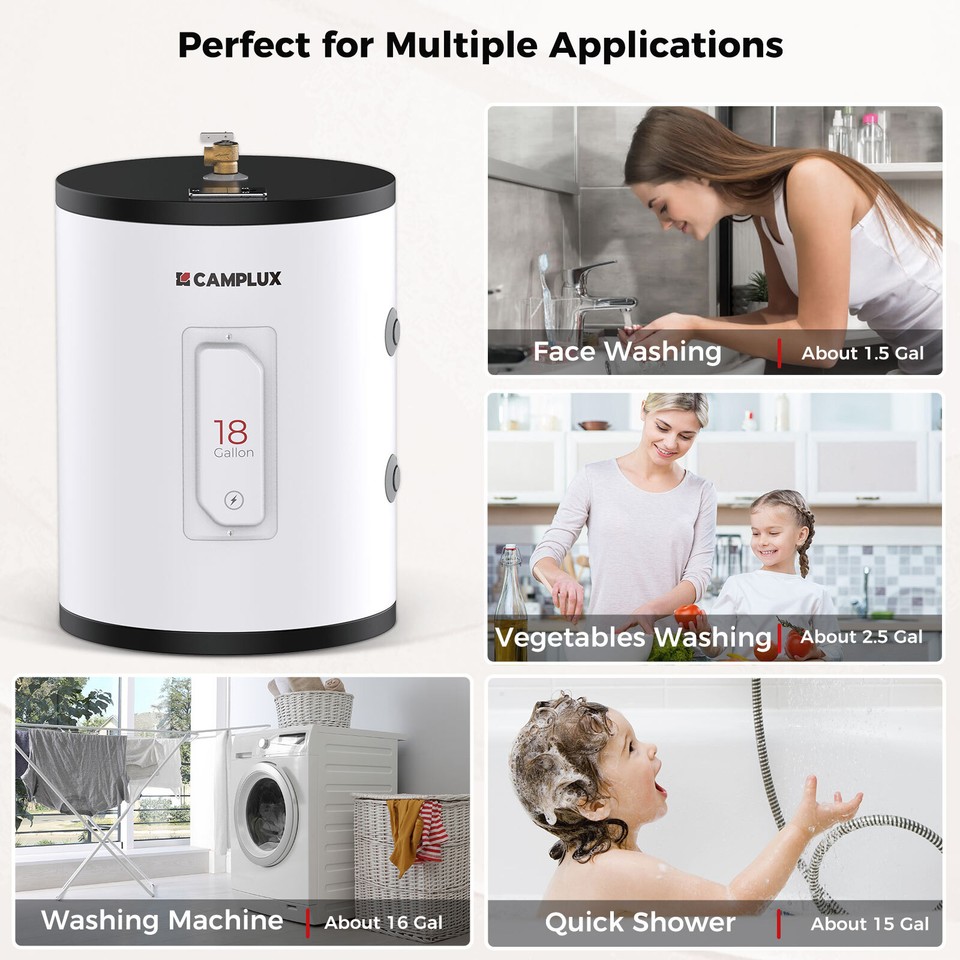 CAMPLUX Electric Tank Water Heater 10/18 Gal Boost Unit Hot Water ...