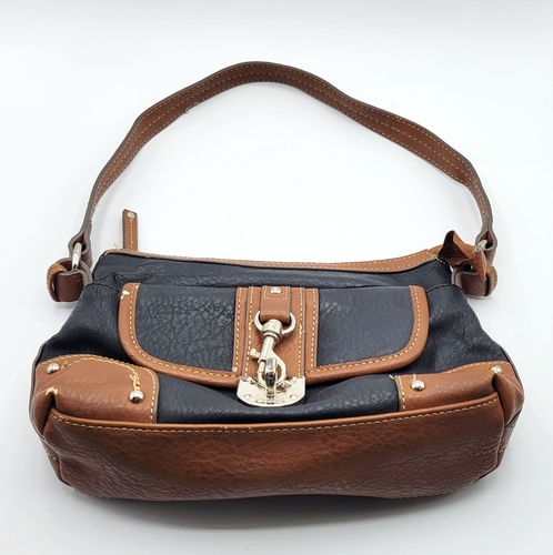 Chaps Handbag Shoulder Bag Purse Faux Leather Tan Brown & Black W/ Pink ...