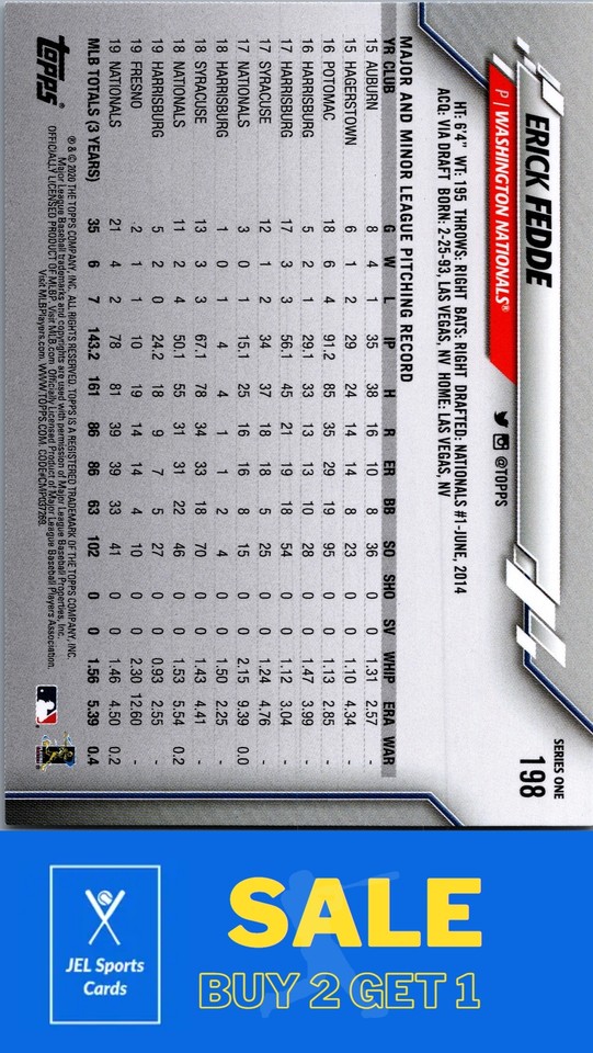 2020 Topps #198 Erick Fedde | eBay