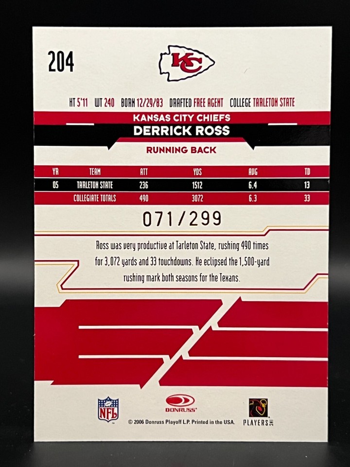 2006 Leaf Rookies & Stars - SP Rookie #204 Derrick Ross /299 (RC) | eBay