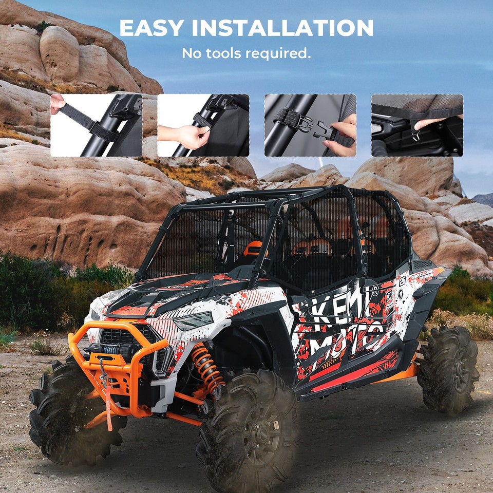 5PC Rear Window+Upper Door Nets for Polaris RZR XP 1000 4 Door Mesh ...