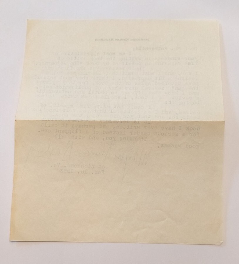 Marjorie kinnan Rawlings Typed And Signed Letter | eBay