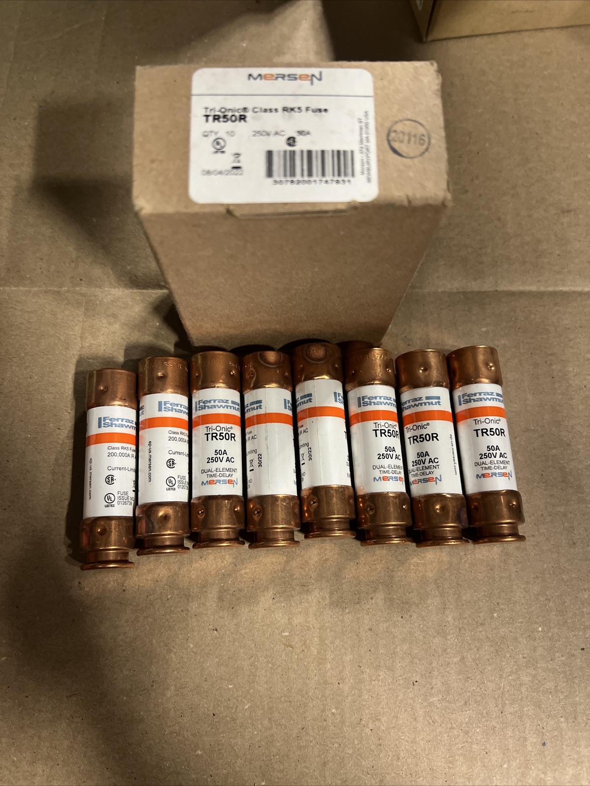 Pack of 8 TR50R Fuses 50A 250V Dual Element Time Delay Tri-Onic Mersen ...