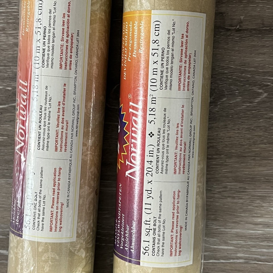 Lot of 2 Rolls NORWALL Solid Vinyl Wallcovering Damask Beige 56.1 SqFt ...