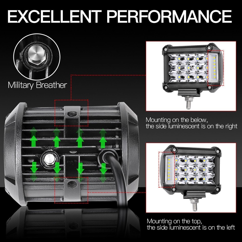 2pc Side Shooter 4" LED Light Bar Side Shooter Spot dually pods work ...