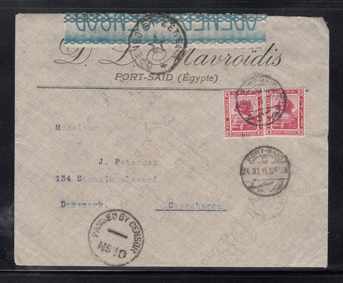 1915, Censored WWI Cover from Port Said to Copenhagen, Denmark - Round ...