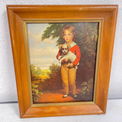 VTG Wood Framed Print Master Simpson A. W. Devis Boy Dog 10.5x13 ...